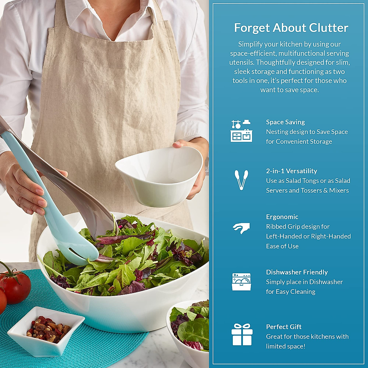 Salad Tongs for Serving - Salad Serving Utensils - Salad Tongs Dishwasher Safe - Plastic Salad Tongs - Salad Servers - Salad Hands - Salad Spoons for Serving - Nesting Salad Tongs - Salad Mixing Tongs