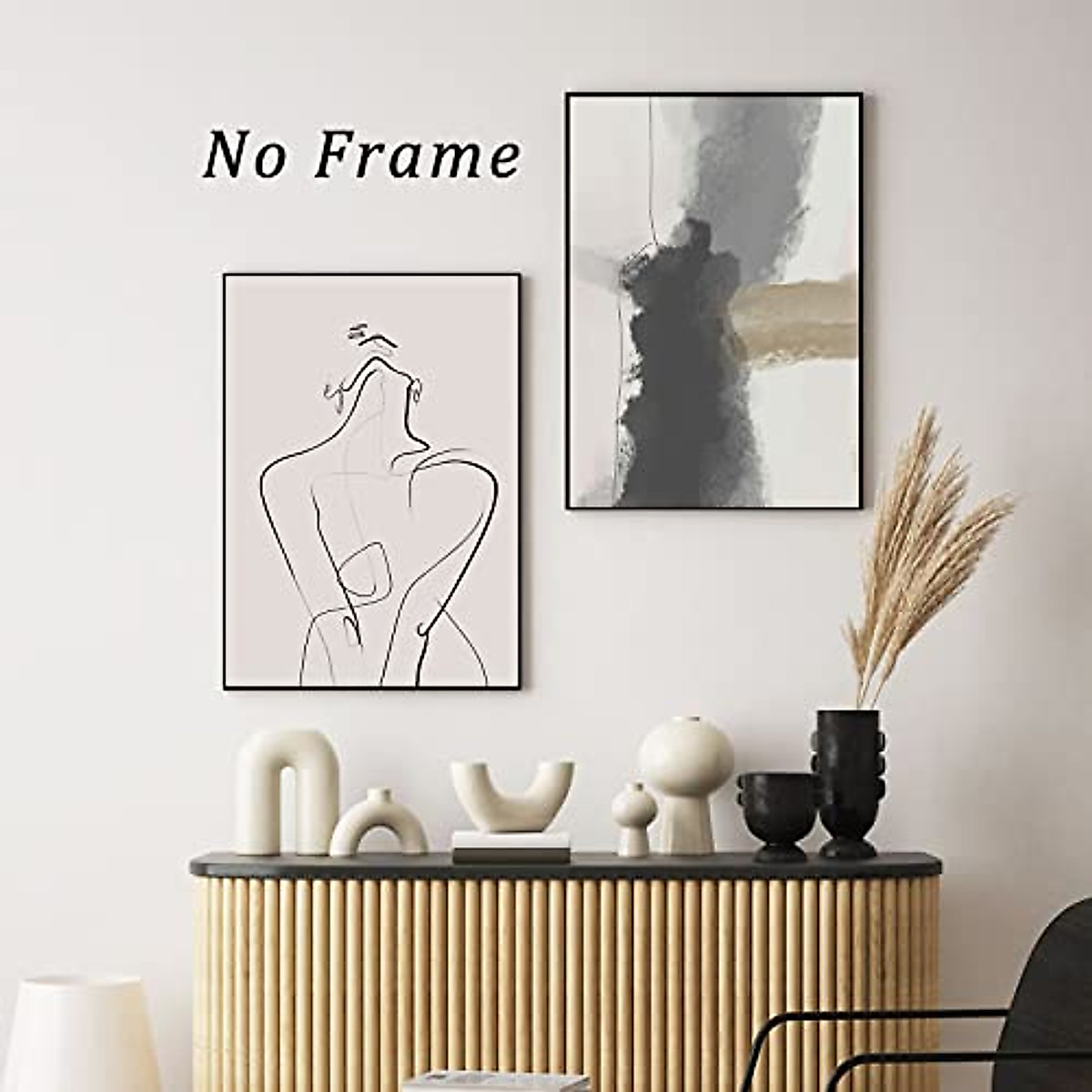 Modern Line Painting Abstract Line Wall Art Abstract Sketch Art Women Outline Poster Black and White Abstract Print Woman Silhouette Poster Minimalist Line Art Black and Beige Art 16x24inchx3 No Frame