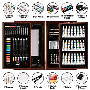 Art Supplies, Vigorfun Deluxe Wooden Art Set Crafts Drawing Painting Kit with 2 Sketch Pads, Oil Pastels, Acrylic, Watercolor Paints, Creative Gifts Box for Adults Artist Kids Teens Girls