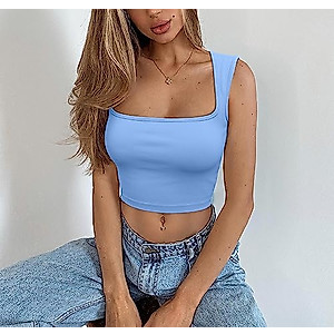 Meyeeka Cropped Tank Tops Going Out Crop Tops for Women Trendy Party Night Clubwear Della Robbia Blue M