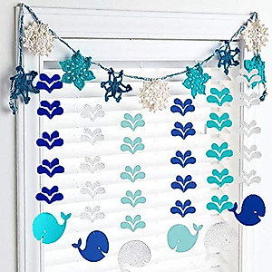 Party Banner/Garland Party Decoration/Sea Whale Bunting/Sea Paper Hanging Banner for Birthday Wedding Baby Shower Sailing Party Supplies Backdrop Room Showcase Decoration (Whale Blue)