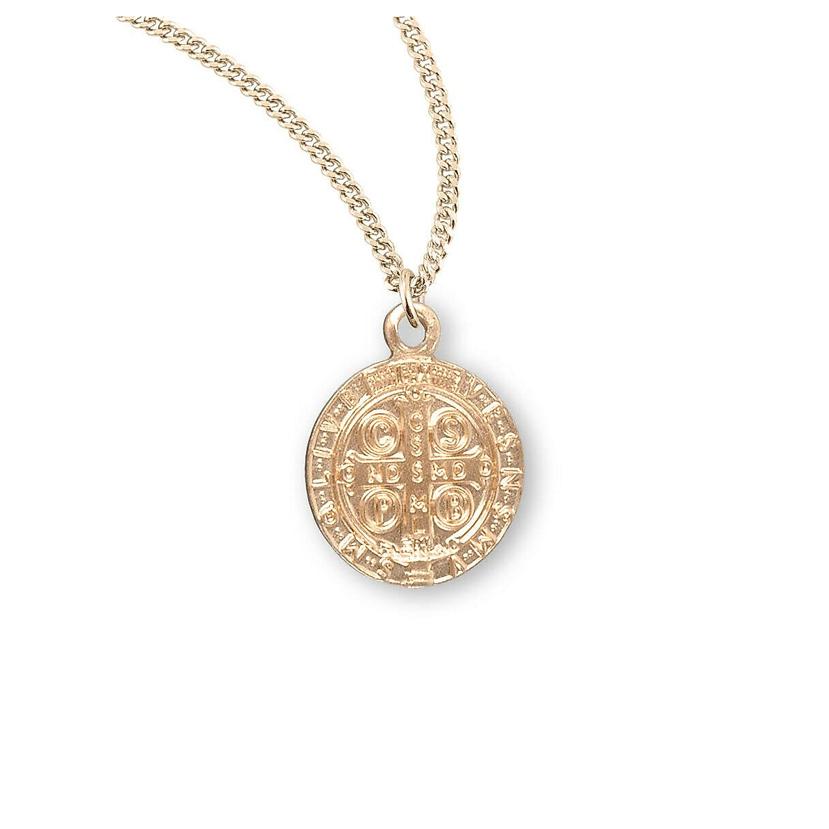 The Christian World Petite Gold Over Sterling silv. Saint Benedict Round Jubilee Medal Pendant vbn-fh-5976
