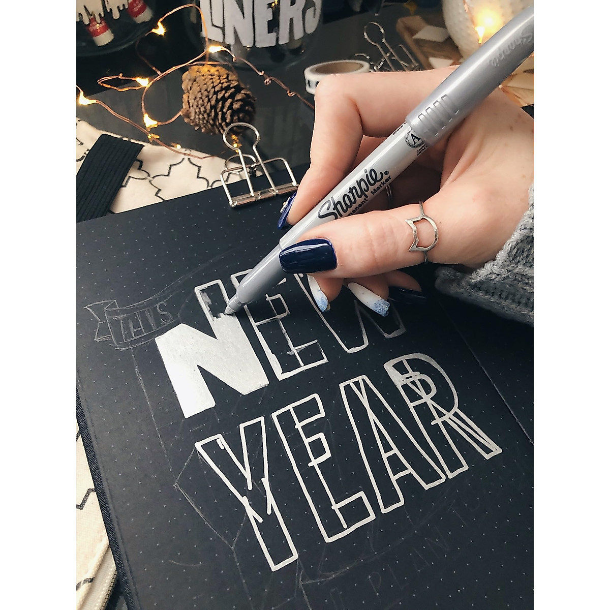 SHARPIE Metallic Permanent Markers, Fine Point, Silver, 12 Count