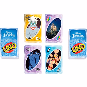 Mattel Games UNO Disney Princess The Little Mermaid Card Game for Family Night Featuring Movie Themed Graphics for 2-10 Players