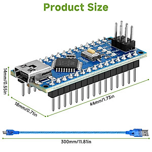 MakerFocus Pre-Soldered Nano V3.0 Board ATmega328P Microcontroller CH340 Chip 5V 16M with USB Cable Compatible with Arduino IDE(Mini USB B Port)