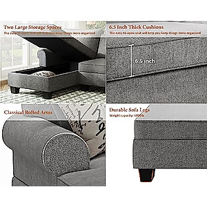 Ucloveria Sofas & Couches, Modern U-Shaped Sectional Sofa with Sleeper Sofa Bed and Double Storage Spaces, 3 Pillows Included, Reversible Chaise for Living Room Furniture Sets, Gray