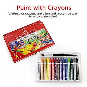 Faber-Castell Watercolor Crayons with Brush, 15 Colors - Premium Quality Art Supplies for Kids