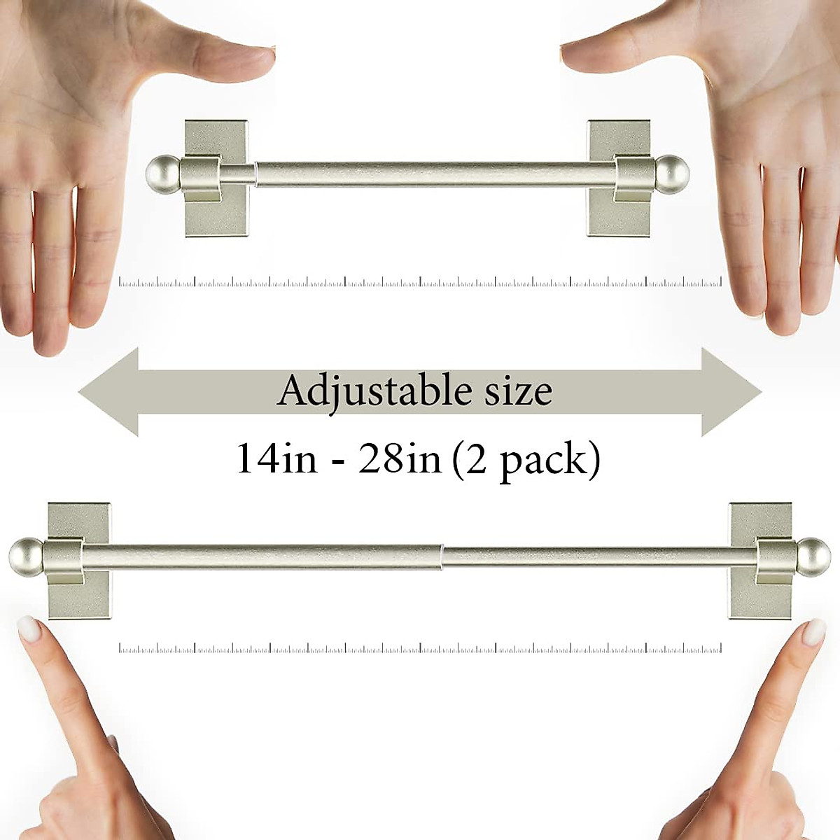 Skywin Magnetic Towel Holder for Refrigerator - 2 Pack Modern Edge Style Magnetic Curtain Rods for Metal Door with Adjustable Length - Fits Towels and Easily Attachable