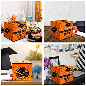 Graduation Card Box, Graduation Card Box 2024 Graduation Decorations, Card Box for Graduation Party 2024, Orange Grad Card Box holder Class of 2024 for College High School Gift Card Box Decor Supplies