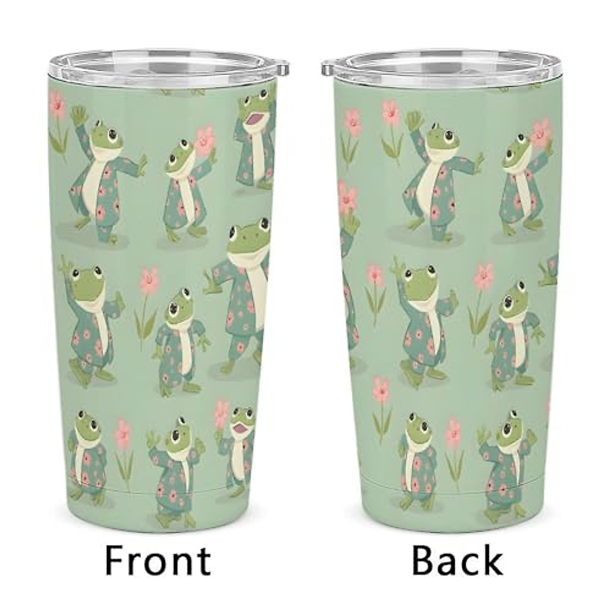 KIOWEIR Cute Frog And Flower Stainless Steel Tumbler 20oz With Lid And Straw, Insulated Tumblers Coffee Cup, Travel Mug for Ice Drink & Hot Beverage for Women Men Boys Girls