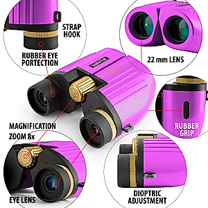 Outdoor Exploration Kit, Children’s Toy Binoculars, Great Kids Set for Camping, Hiking, Educational and Pretend Play - Toys Kids for Boys & Girls Age 3-12 Year Old Camping Hiking (Purple)