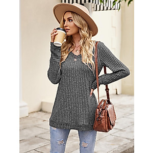 Hount Pullover Sweaters for Women Fashion Long Sleeve Lightweight Plain Basic Tunic Tops Deep Grey