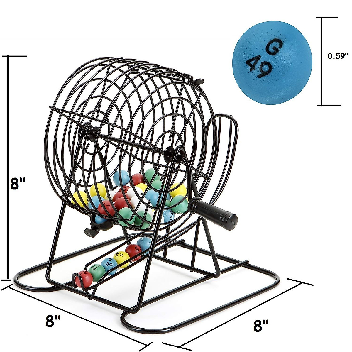 WIn SPORTS Bingo Game Set,8 Inch Metal Cage with Master Board,75 Multicolored Balls,150 Bingo Chips and 18 Bingo Cards, Ideal for Large Group Casino Game Set