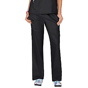 Cherokee Women Scrubs Pant with Mid Rise Straight Leg Adjustable Hem Cargo Bottoms 4005, L, Black