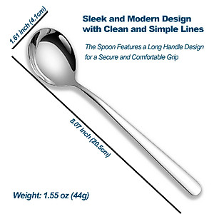 Premium Korean Soup Spoon Set, 5-Piece 18/10 Stainless Steel Spoons with 8-Inch Long Handles Round Heads, Asian Rice Soup Spoons for Home, Kitchen, Restaurant