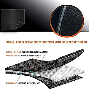 Black 40X40 Inch Fire Proof Mat for Under Fire Pit. 3 Layers Double Sided Squared Fire Pit Pad. Charcoal Grill, BBQ Smoker, Deck, Patio, Grass, Composite. Outdoor Fire Pit Accessories, Heat Resistant