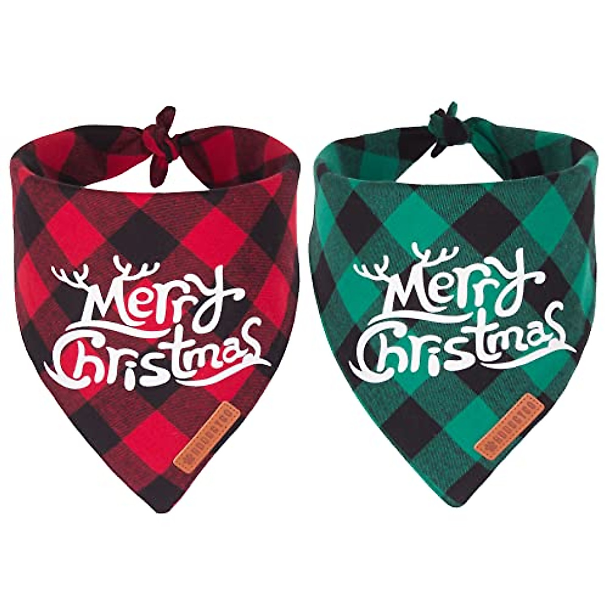 ADOGGYGO Christmas Dog Bandanas, Classic Red Green Plaid Dog Christmas Scarf Triangle Bib, Multiple Sizes Offered, Merry Bandanas for Medium Large Dogs (Large, Christmas)