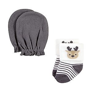 Hudson Baby Unisex Baby Socks and Mittens Set, Woodland Boy, 0-6 Months