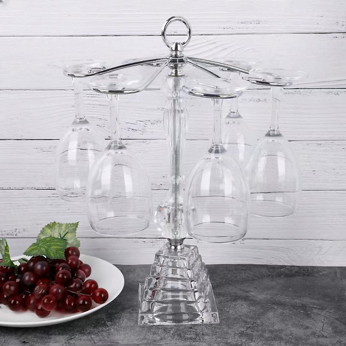 6 Holder Crystal Wine Glass Holder, Scrollwork Rotate Stemware Rack Drying Rack for Tabletop