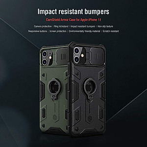 Mangix iPhone 11 Case, CamShield Armor Case with Slide Camera Cover, PC & TPU Impact-Resistant Bumpers Protective Case with Ring Kickstand for iPhone 11 6.1 inch (Green)