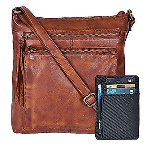 Real Leather Crossbody Bags for Women - Slim Wallet & Cross Over Purse Shoulder Bag Women's Handbags Sling Christmas Gift (Tan-1)