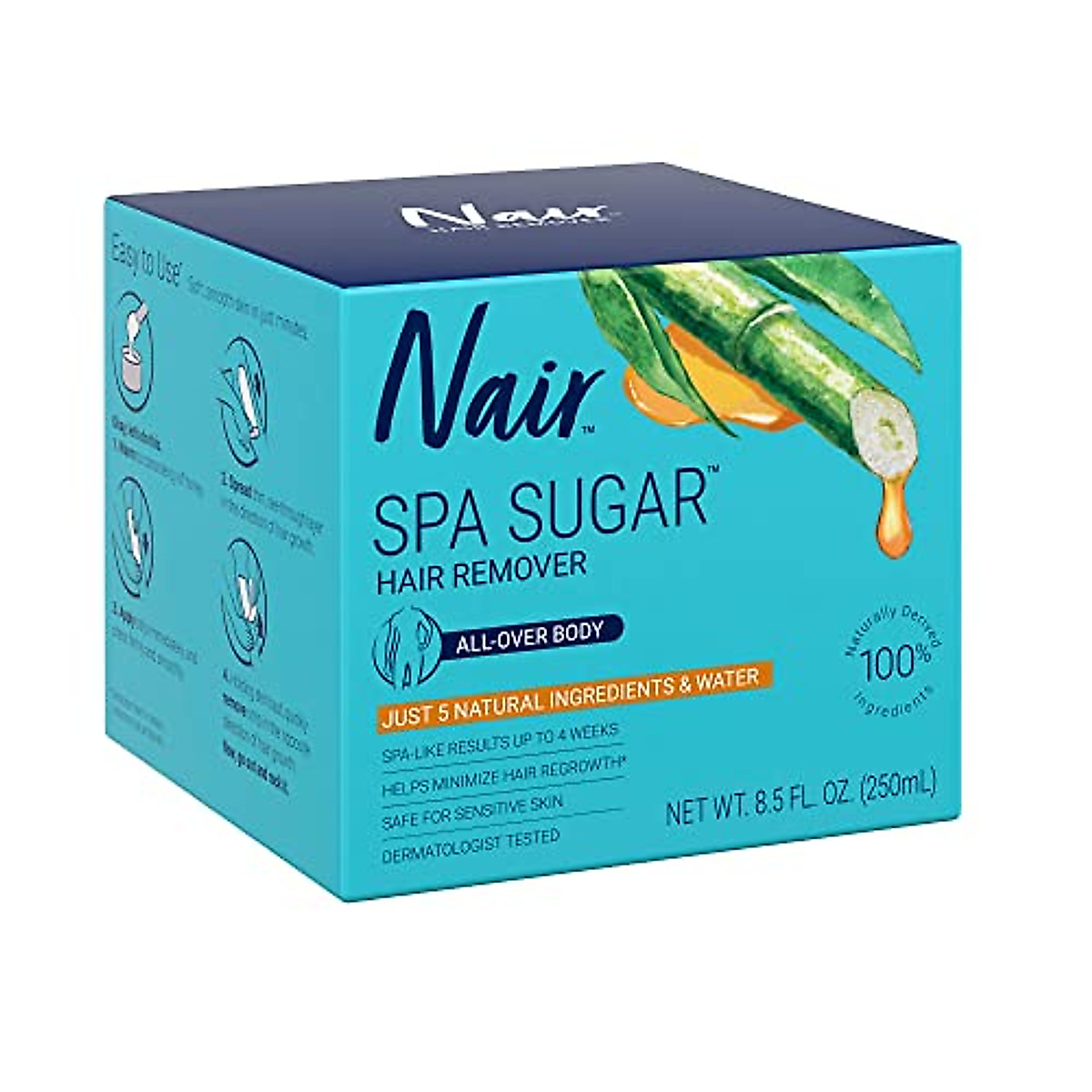 Nair Sugar Spa, Wax Free Sugar Waxing Kit for Women. Sugar Wax Kit for Hair Removal, Natural Ingredient Body Wax Hair Remover for Legs, Underarms, and Bikini Hair Removal, 250mL
