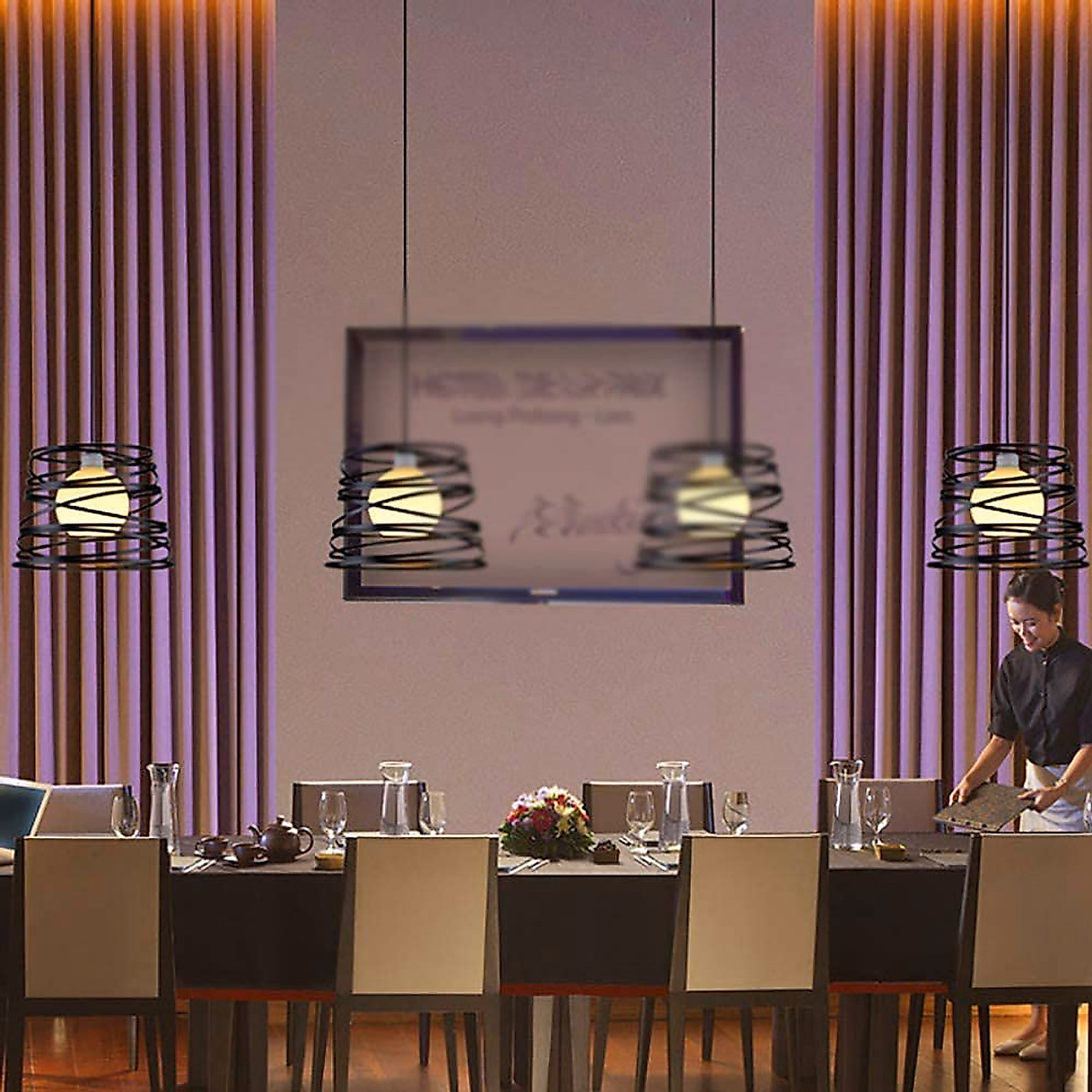 DULAB Wrought Iron Spiral Decorative Pendant Lamp, Retro Creative Black Lampshade Hanging Light, Ceiling Lighting Fixture，Chandelier is English Porch Bedroom Homestay.