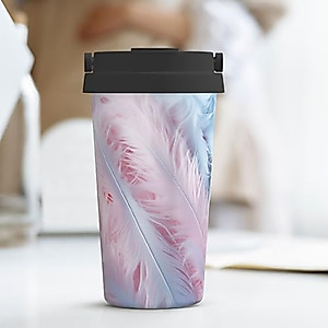 WANGXUEE Feather Print 500ml Stainless Steel Travel Tumbler Double Wall Vacuum Insulated Coffee Mug