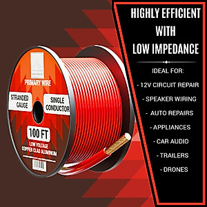 16 Gauge Wire Combo 6 Pack 12V 100'FT per Roll (600 ft Total) Auto Wire Copper Clad Aluminium Low Voltage