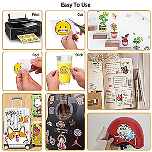 Premium Printable Vinyl Sticker Paper for Inkjet Printer - 25 Matte White Waterproof Decal Paper Sheets - Dries Quickly and Holds Ink Beautifully