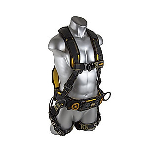 Guardian Fall Protection 21030 Cyclone Construction Harness with QC Chest/TB Leg/TB Waist Belt/Side D-Rings, Black/Yellow, Medium/Large