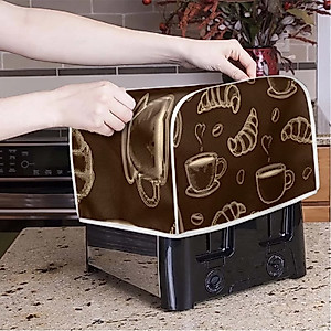 FOR U DESIGNS Toaster Oven Cover Novelty Coffee Themed Toaster Dust Cover 4 Slice Durable Washable Kitchen Small Appliance Covers Fashion Bread Maker Cover Brown