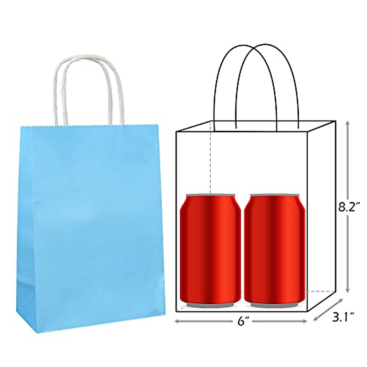 ADIDO EVA 12 PCS Small Gift Bags Blue Kraft Paper Bags with Handles for Party Favors (8.2 x 6 x 3.1 In)