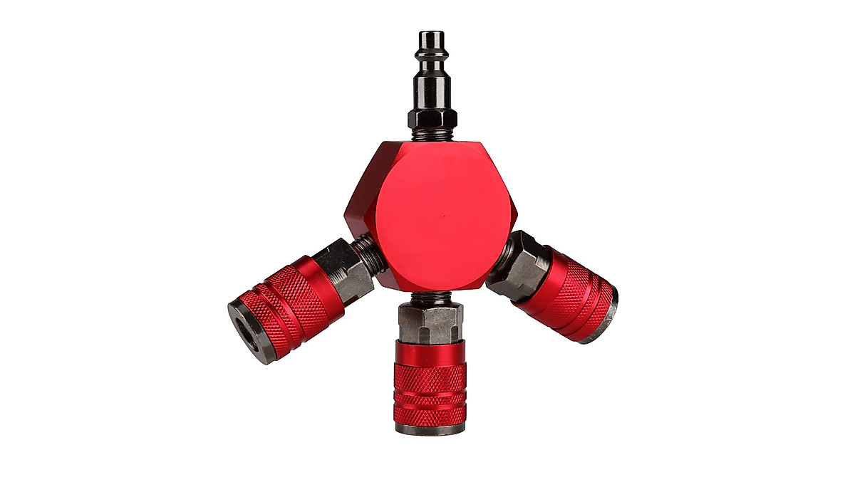Hromee 3-Way Air Manifold 4 Ports Aluminum Industrial Flat Hex Quick ...