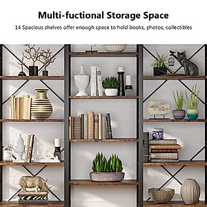 Tribesigns Triple Wide 5-Shelf Bookcase, Etagere Large Open Bookshelf Vintage Industrial Style Shelves Wood and Metal bookcases Furniture for Home & Office, 70 inch