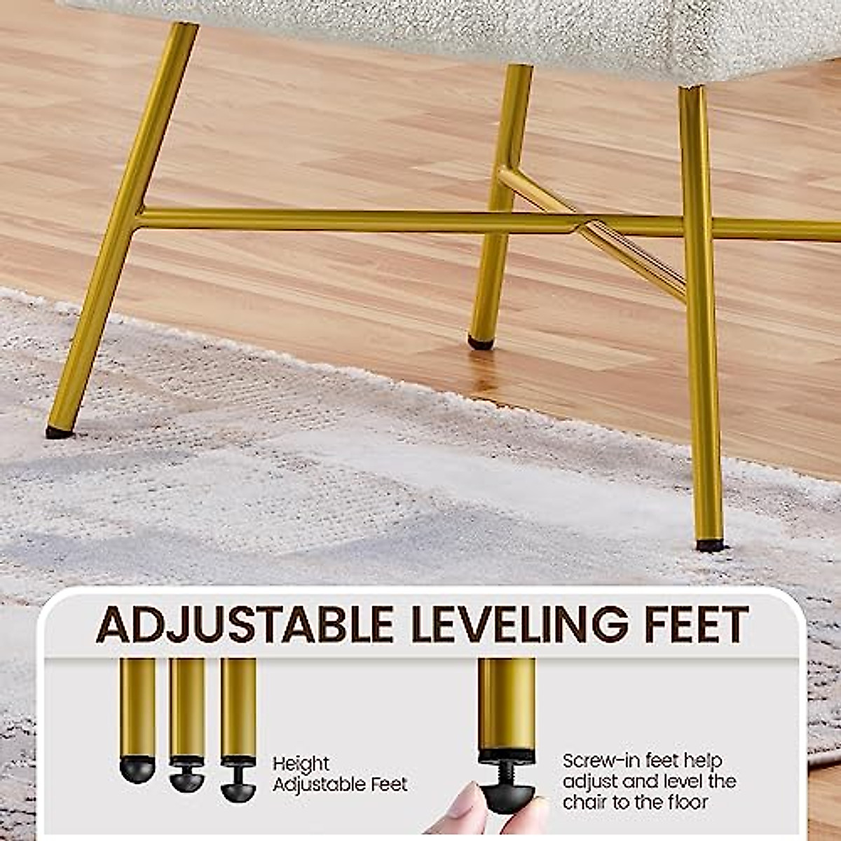 Yaheetech Boucle Barrel Chair, Modern Living Room Chair with Metal Legs and Soft Padded, Comfy Side Chair for Bedroom/Office/Study/Waiting Room, White