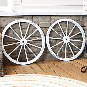 Sunnydaze 29-Inch Decorative Fir Wood Wagon Wheel - Rustic Western Indoor and Outdoor Decor - White - Set of 2