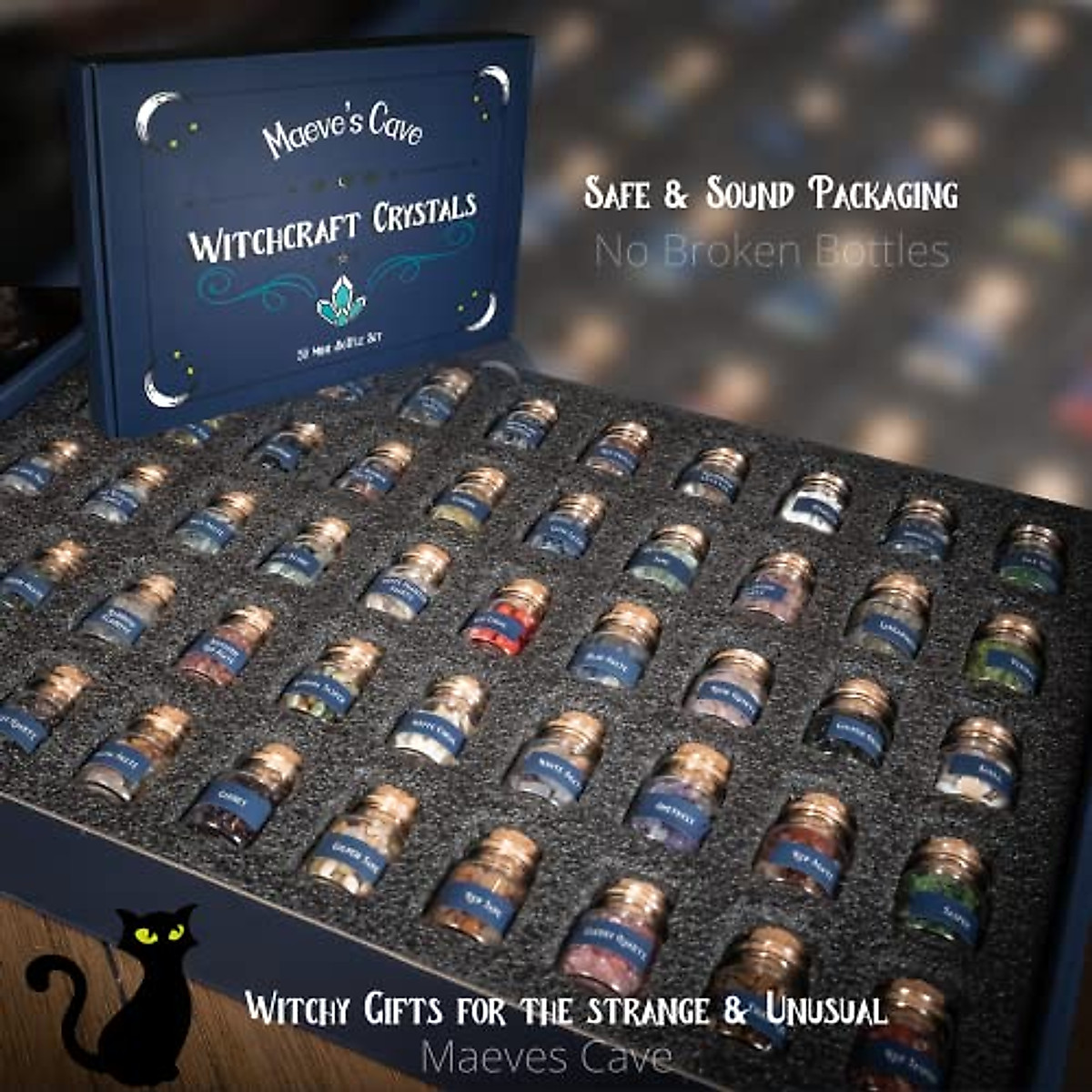 Spell Crystals in Bottles | Crystals for Witchcraft | Mini Crystals for Spell Jars (50 Bottle Set)