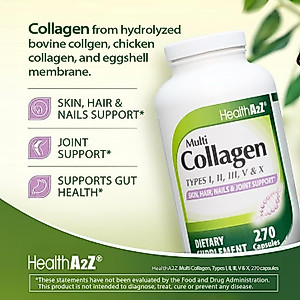 HealthA2Z® Multi Collagen Pills | 1735 mg | 270 Collagen Capsules | Types I, II, III, V & X | for Healthy Skin, Hair, Nails & Joint Support