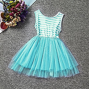 Baby Girls 2nd Birthday Outfit Sleeveless Striped Tulle Tutu Dress Two Years Birthday Cake Smash Outfits Princess Tutu Skirt Shiny Crown Print Party Bow Skirt Clothes Photo Prop Turquoise-Two Years