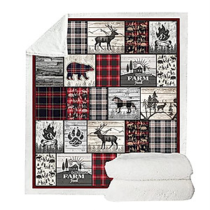 Wolf Bear and Deer Throw Blanket Rustic Cabin Decor Woodland Blanket Plaid Christmas Blanket Gifts for Women Southwestern Farmhouse Decor for Couch Bed Livingroom