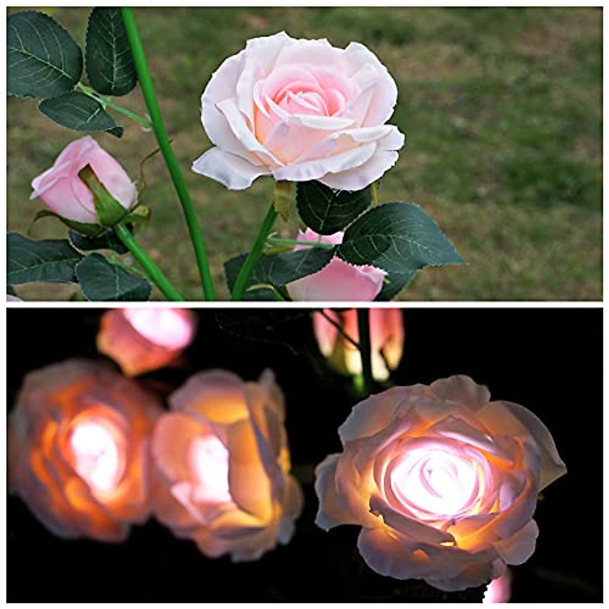 SmilingTown Solar Garden Stake Lights 2 Pack with 10 Rose Flowers Landscape Path Decorative Lights Waterproof for Outdoor Yard Grave Cemetery Pathway Courtyard Lawn (Pink)