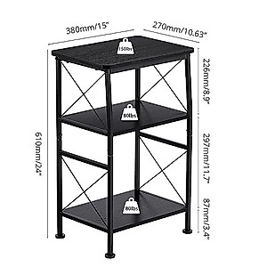 ruboka 3-Tier Small End Table, Small Side Table with Storage Shelf, Small Bookshelf with Metal Frame for Small Spaces, Nightstand, Bookcase, Display Rack for Bedroom, Living Room (Black)