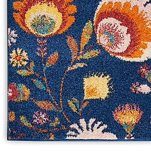 Nourison Allur Floral Navy Multicolor 5'3" x 7'3" Area -Rug, Easy -Cleaning, Non Shedding, Bed Room, Living Room, Dining Room, Kitchen (5x7)