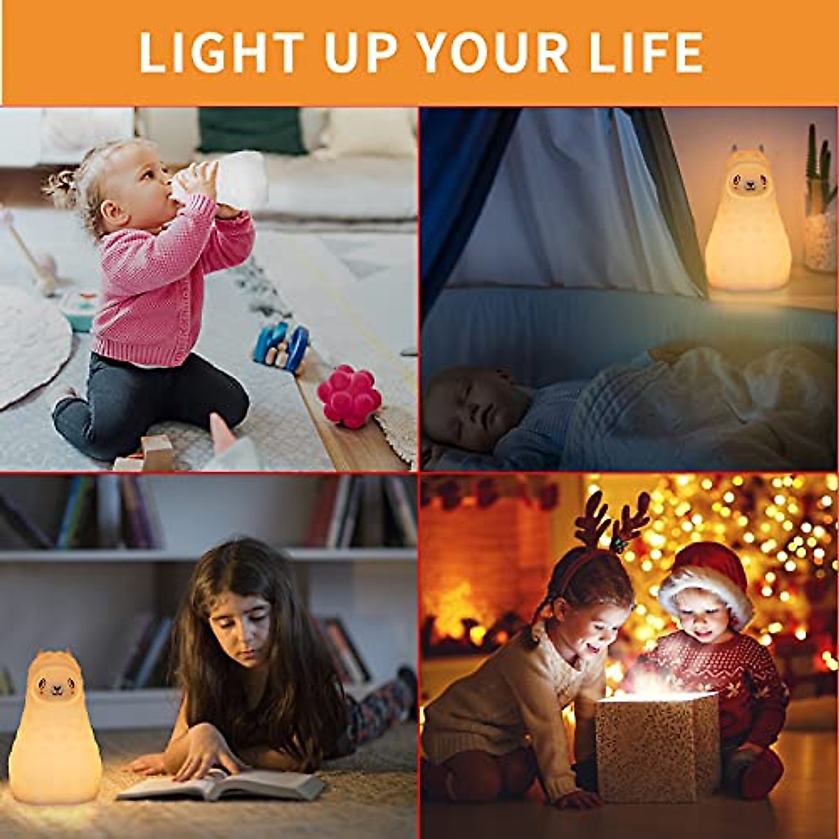 Alpaca Night Light for Kids Desk Lamp, LED Toddler Light Up Bed Room Bedside Dimmable Nursery Night Lamp for Breastfeeding, Rechargeable Baby Light Soft Eye Caring for Teen Girl Boy Baby Shower Gifts