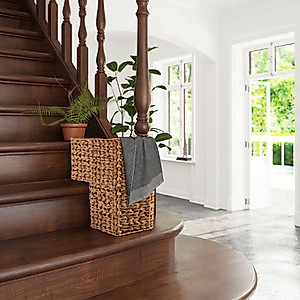 PEMAR Wicker Stair Step Basket, Hand Woven Multi Storey House Staircase Basket Bin, Felt Storage Basket for Stairsteps, Shoe Organising, Laundry Gathering, Toy Storage Organiser