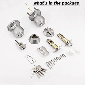 Probrico 4 Pack Keyed Alike Entry Handlset with Single Cylinder Deadbolts Combo Pack, Satin Nickel Door Knob for Front and Entrance Door, Interior and Exterior Entry Door Levers Brushed Nickel