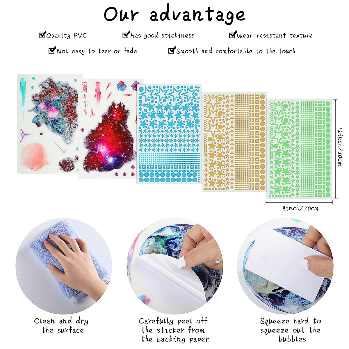 5 Sheets Glow in The Dark Moon Planets Stars for Ceiling Glowing Star Moon Planets Wall Decals Solar System Galaxy Space Stickers Nursery Wall Decals for Kids Boys Bedroom Party Decor (Starry Sky)