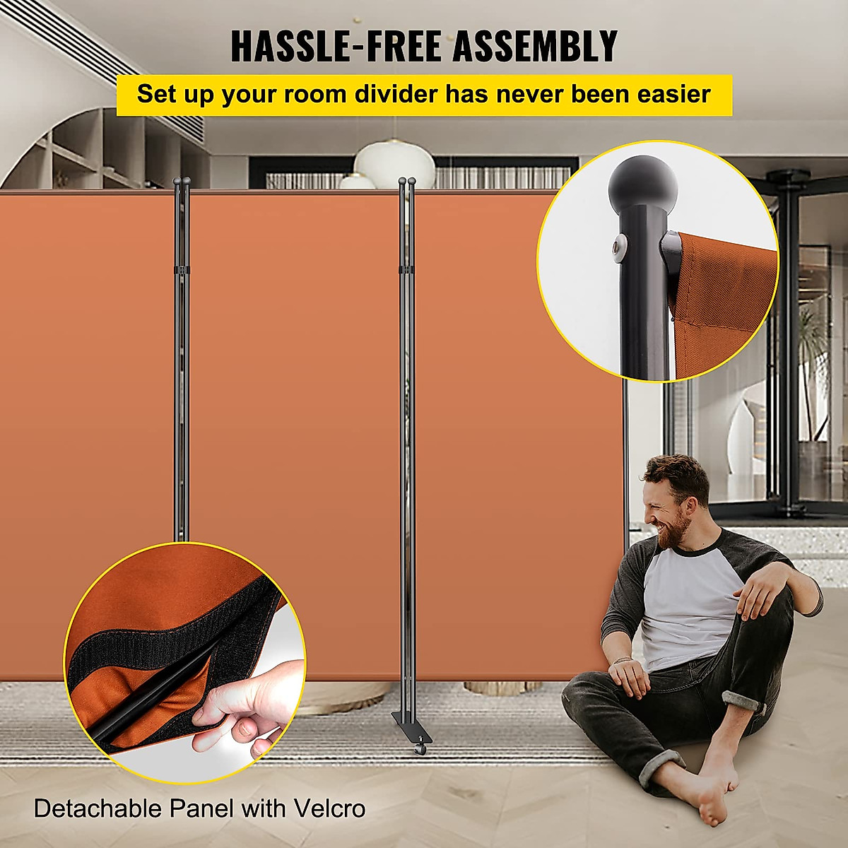 VEVOR Office Partition 89" W x 14" D x 73" H Room Divider 3-Panel Office Divider Folding Portable Office Walls w/Non-See-Through Fabric Room Partition Reddish Brown for Room Office Restaurant