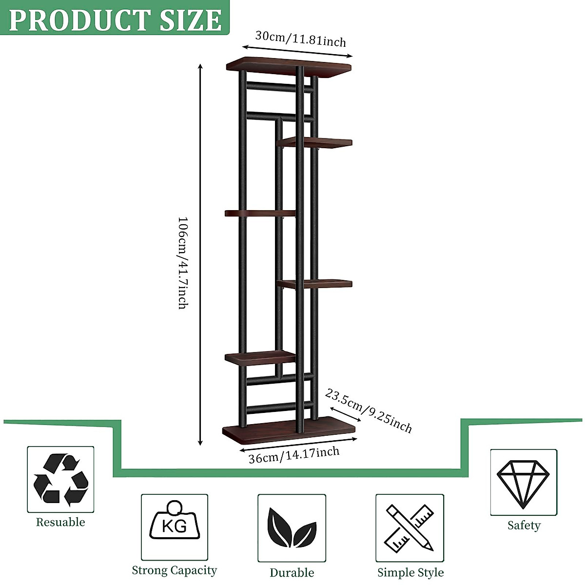 6 Tier 7 Potted Wood Tall Plant Stand Metal Rack Indoor, YOCOMEY Multiple Flower Pot Holder Shelves Corner Rack, Planter Shelf Display Rack Storage Organizer for Patio Living Room Balcony